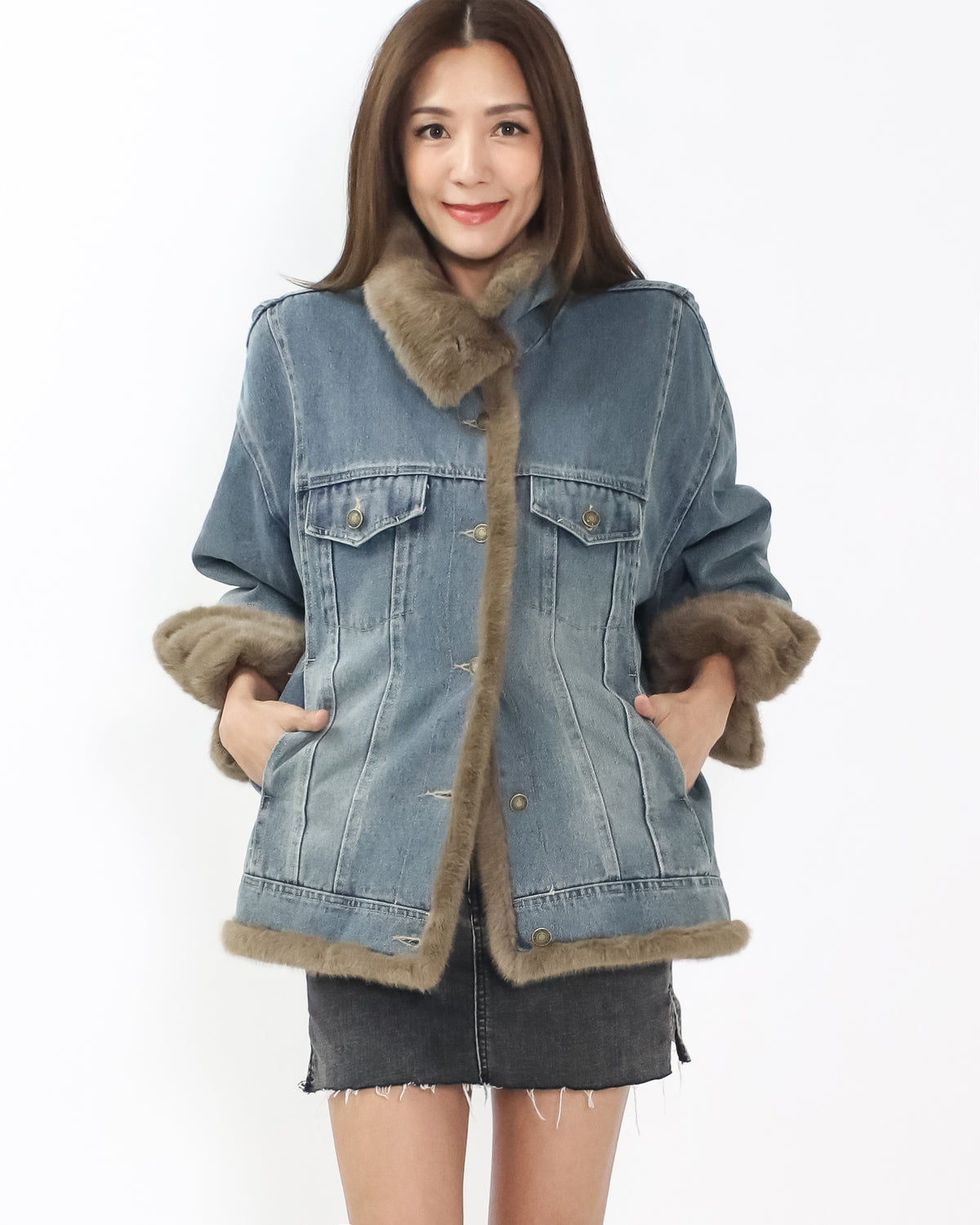 denim faux fur jacket *pre-order* – STYLEGAL